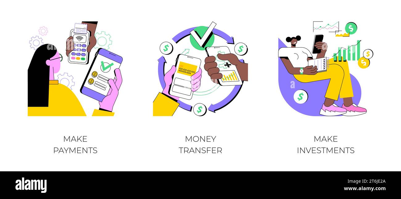 Banking app isolated cartoon vector illustrations set. Make digital ...