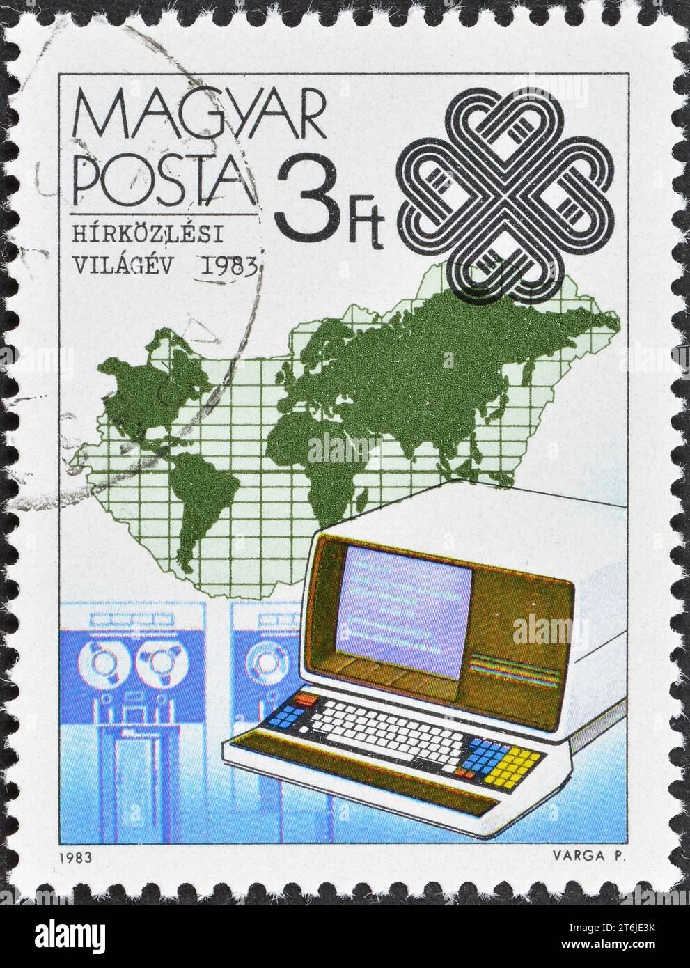 Cancelled postage stamp printed by Hungary, that shows Intelligent ...