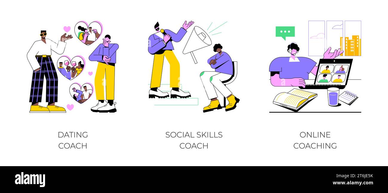 Personal coaching isolated cartoon vector illustrations set. Confident ...