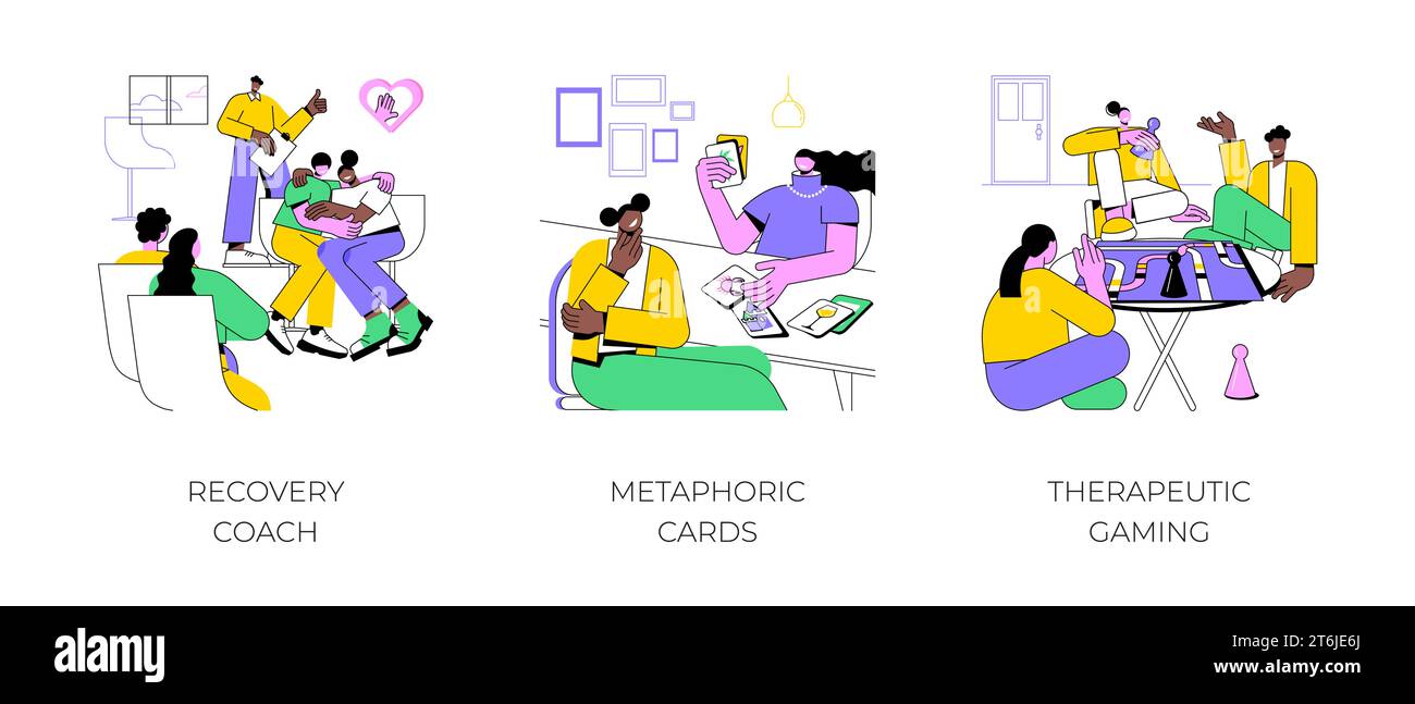 Mental health coach isolated cartoon vector illustrations set. Group of ...