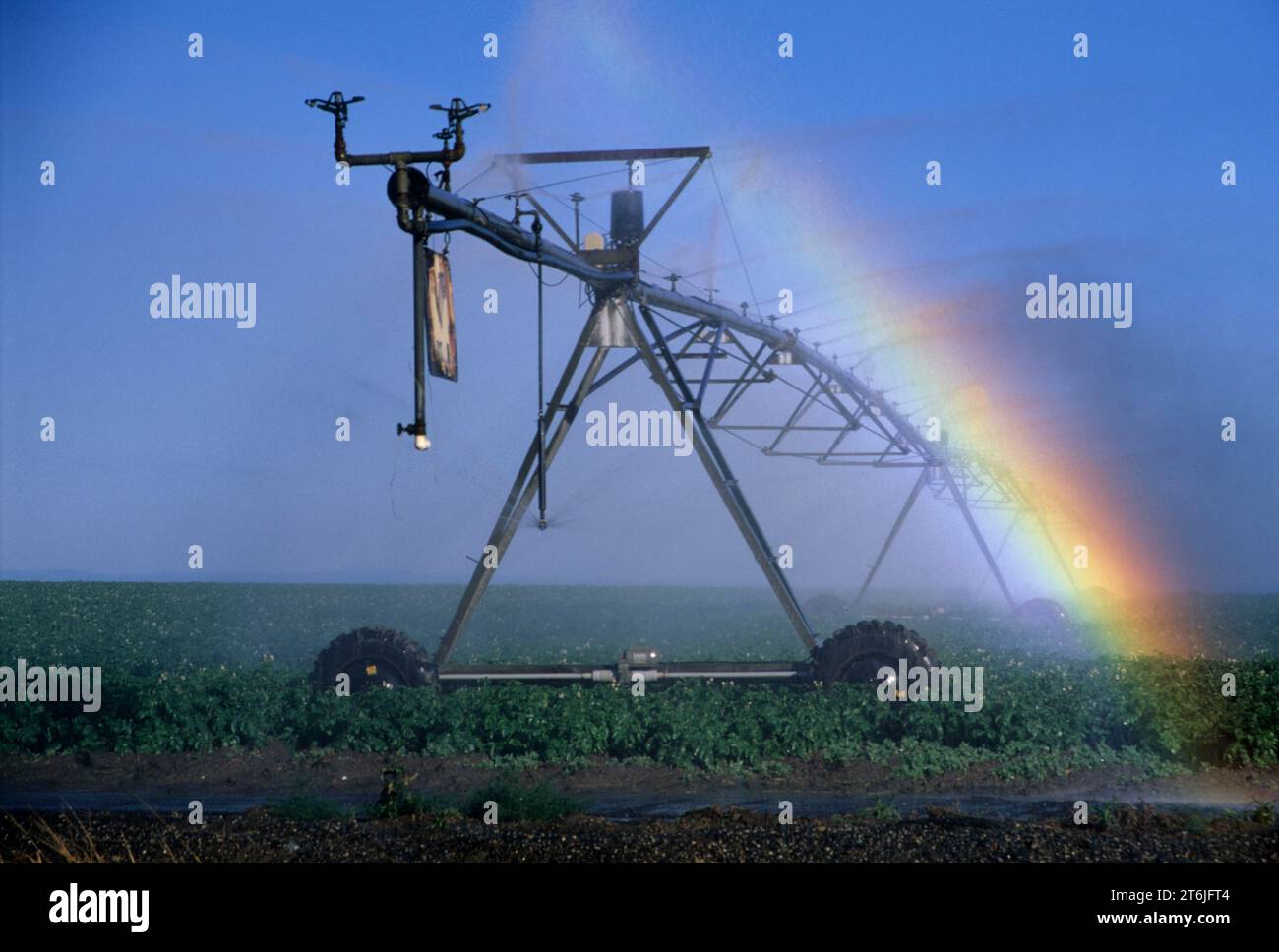 Field irrigation with rainbow, Franklin County, Washington Stock Photo ...