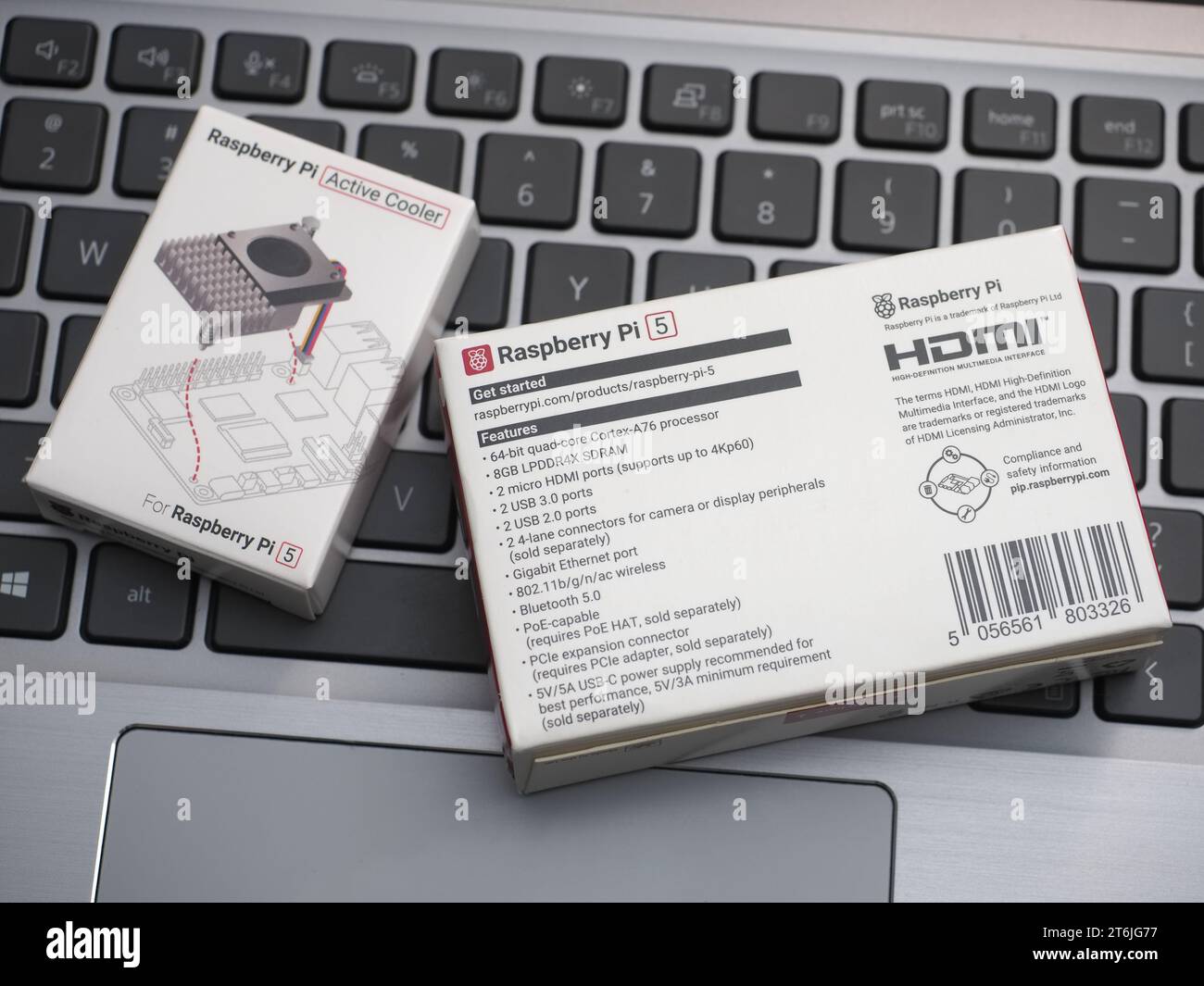 Galati, ROMANIA - November 10, 2023: Close-up of a Raspberry Pi 5 on a ...