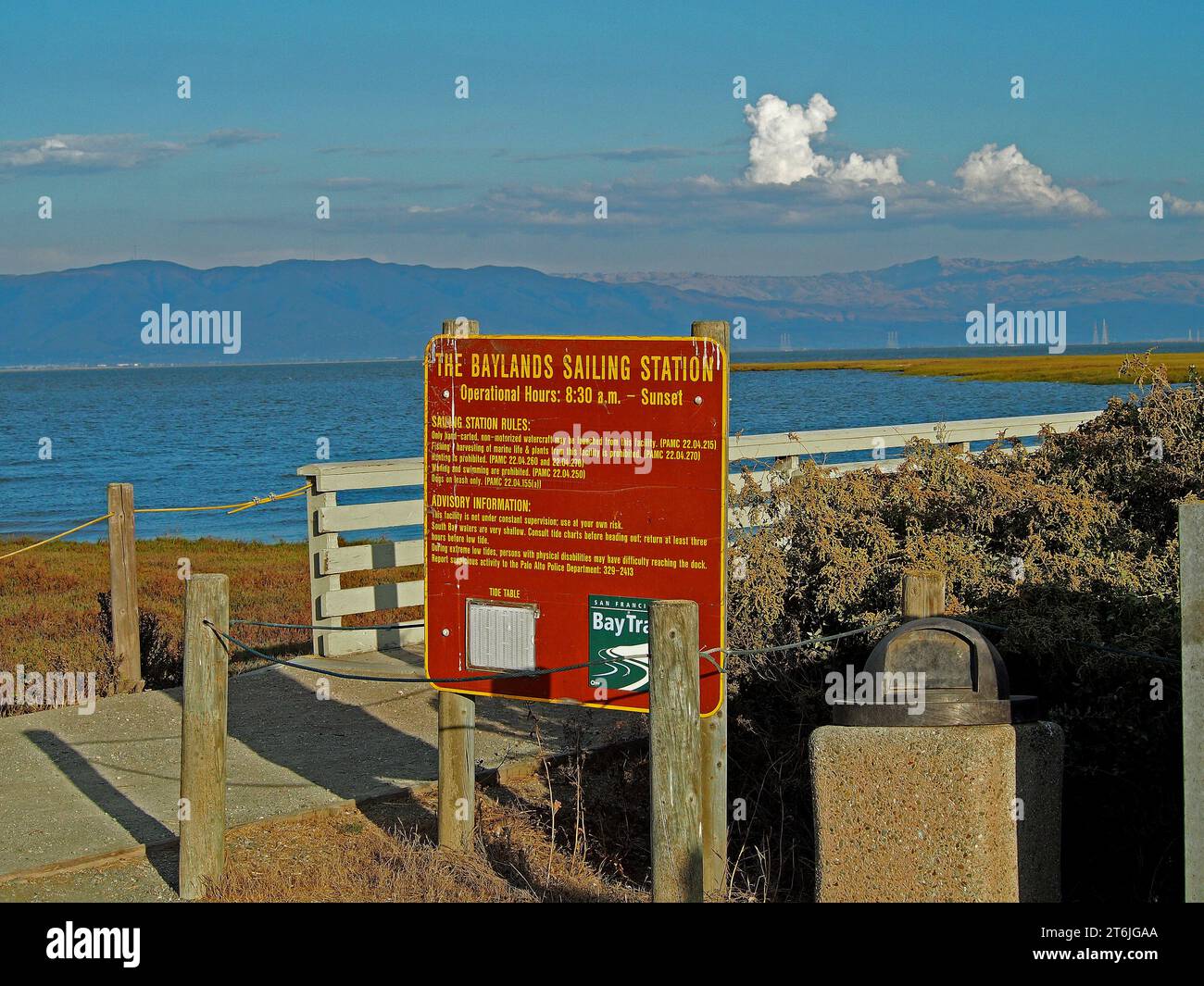 Palo Alto Baylands Sailing Station sign in the Baylands Nature Preserve ...