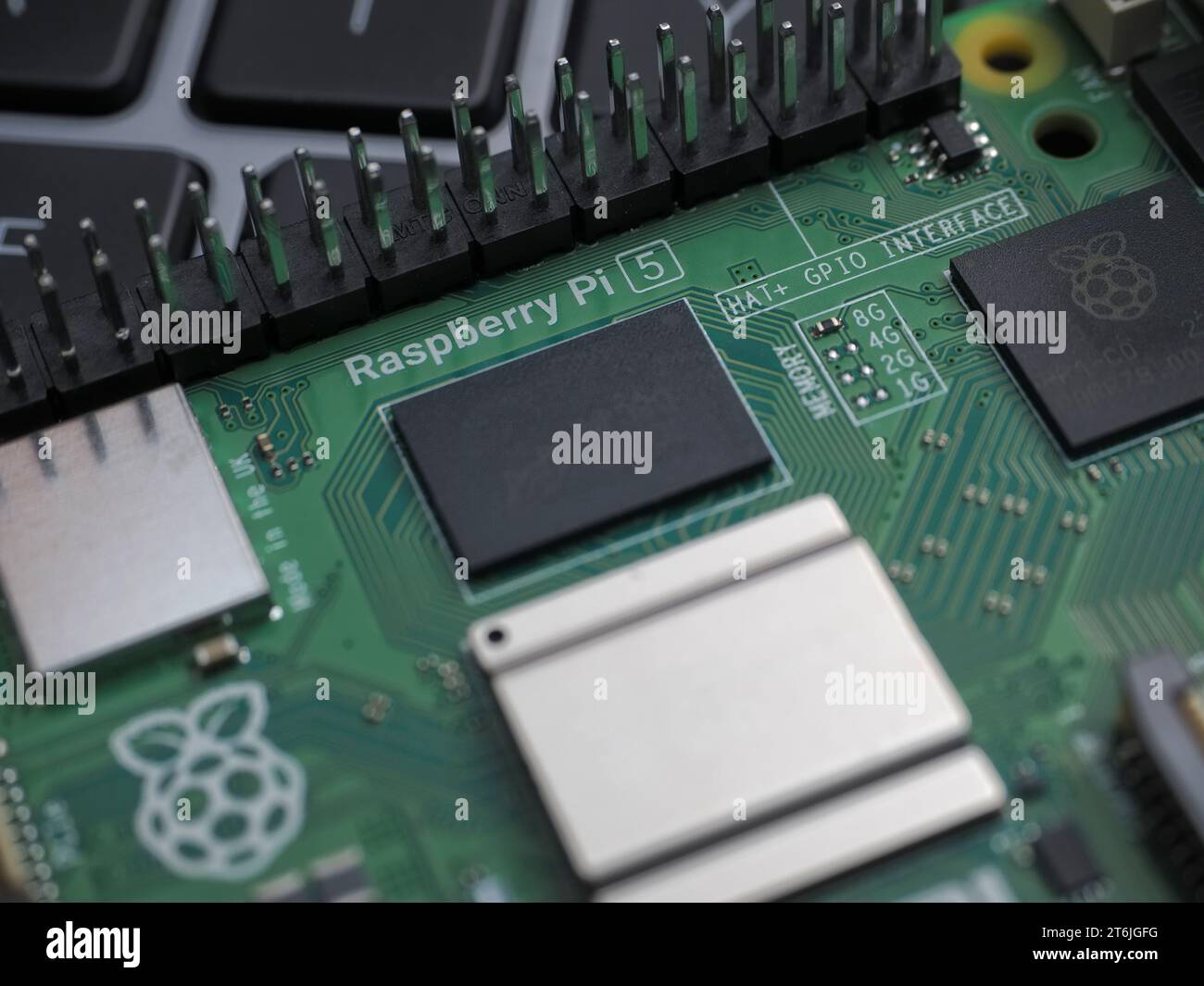 Galati, ROMANIA - November 10, 2023: Close-up of a Raspberry Pi 5 on a ...