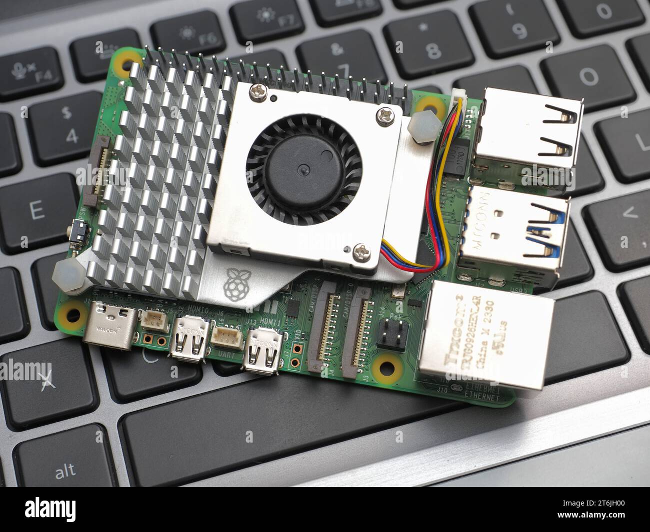 Galati, ROMANIA - November 10, 2023: Close-up of a Raspberry Pi 5 with ...