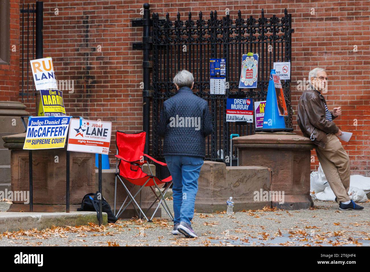 Poll workers are shown outside the Tenth Presbyterian Church, 17th and ...