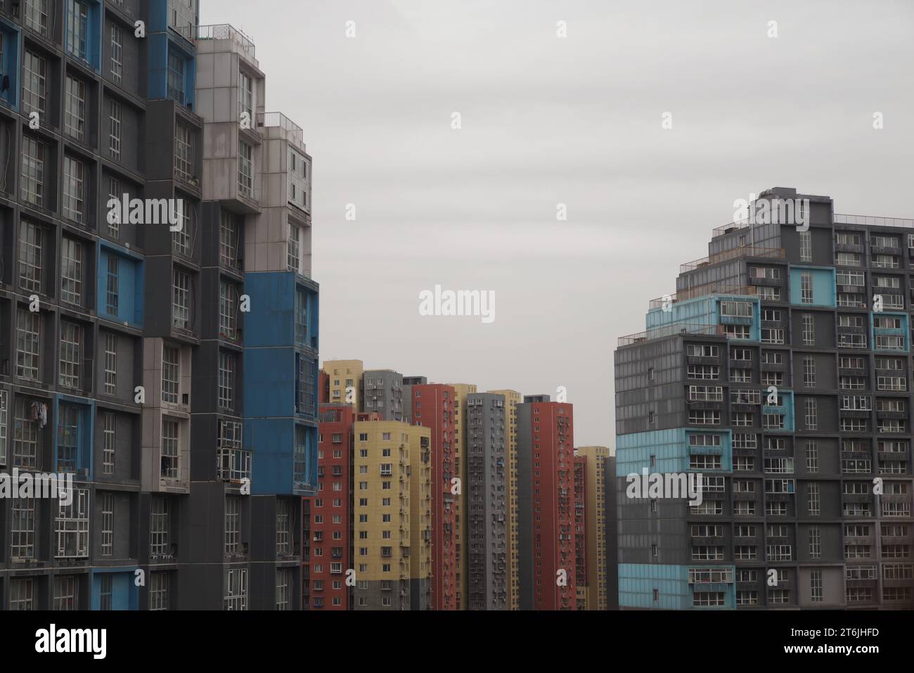 A variety of modern buildings in a range of colors in Beijing, China ...