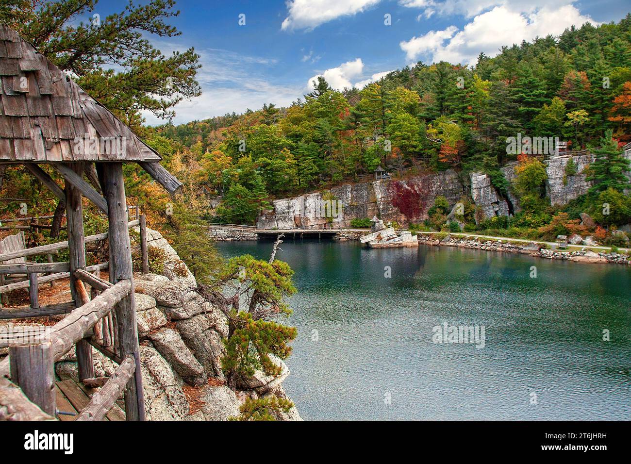 Gazebo overlooking Lake Mohonk in Autumn, part of the Shawangunk ...