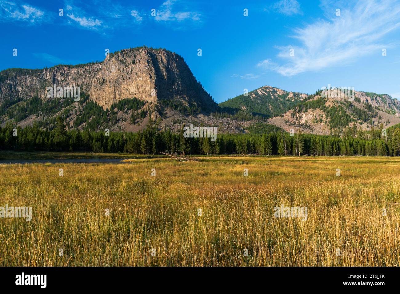 Beautiful evening golden light on mountains in Yellowstone National ...