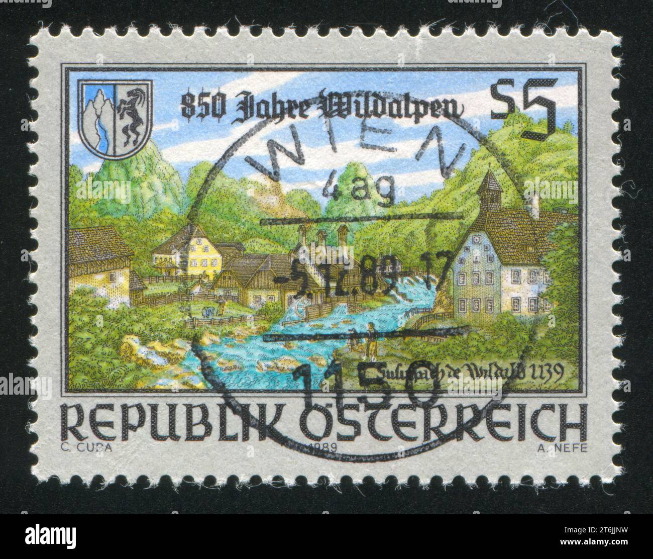 AUSTRIA - CIRCA 1989: stamp printed by Austria, shows Foundry, coat of ...