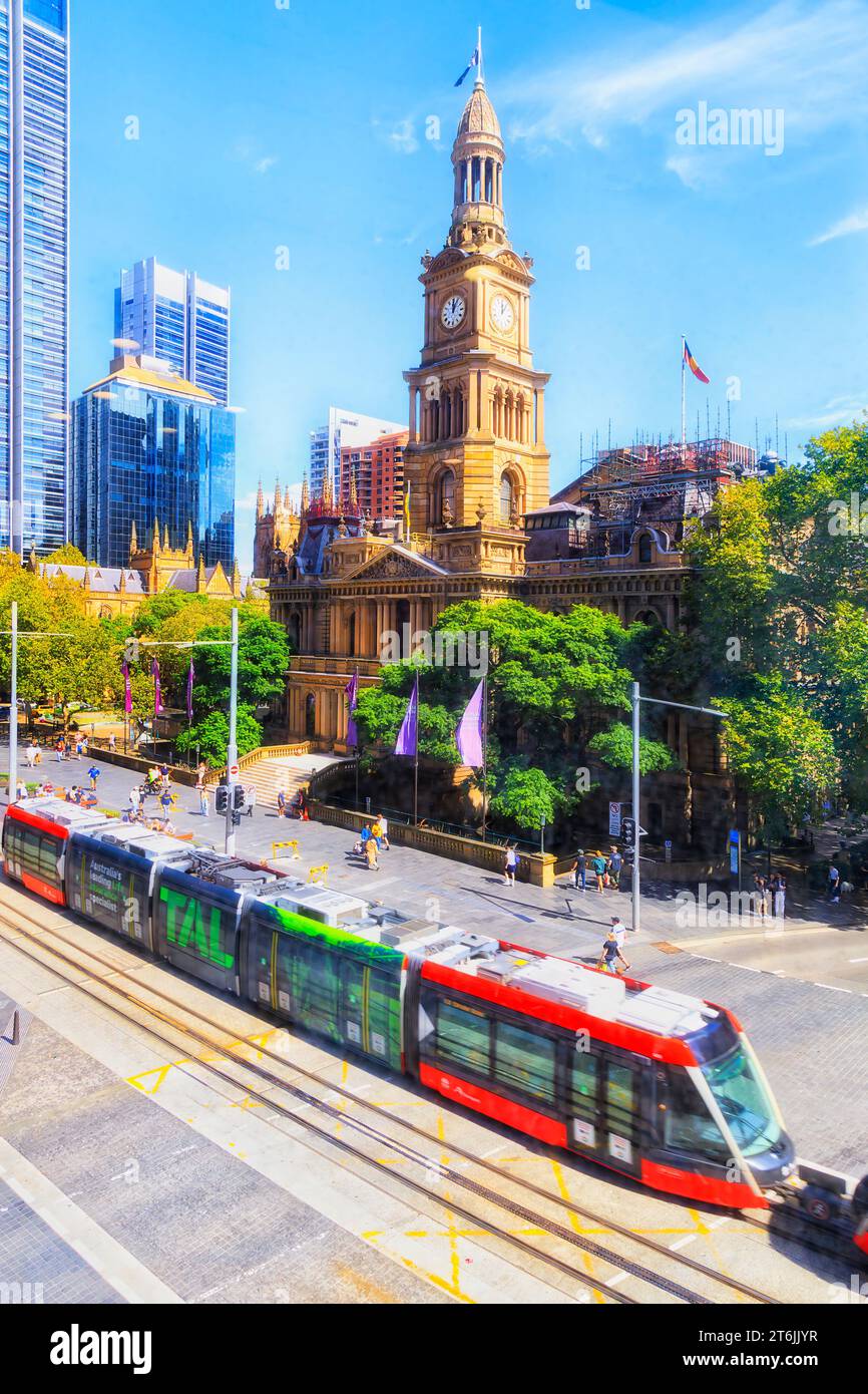 Sydney Town hall historic colonial tower with clock and classical ...