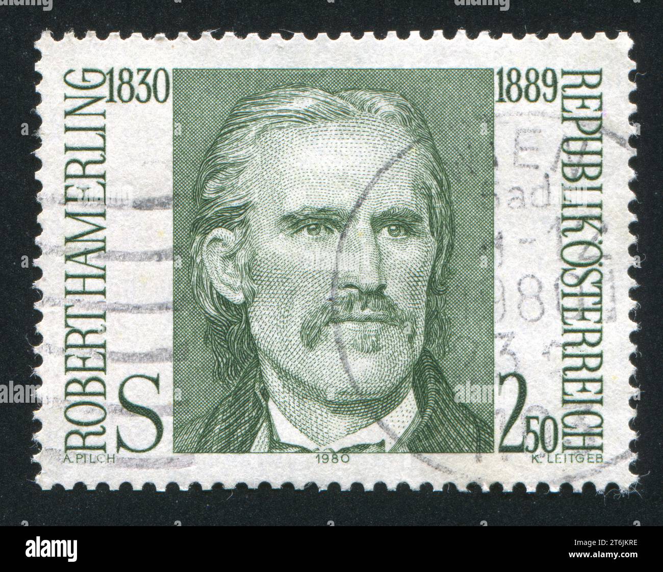 AUSTRIA - CIRCA 1980: stamp printed by Austria, shows Robert Hamerling ...