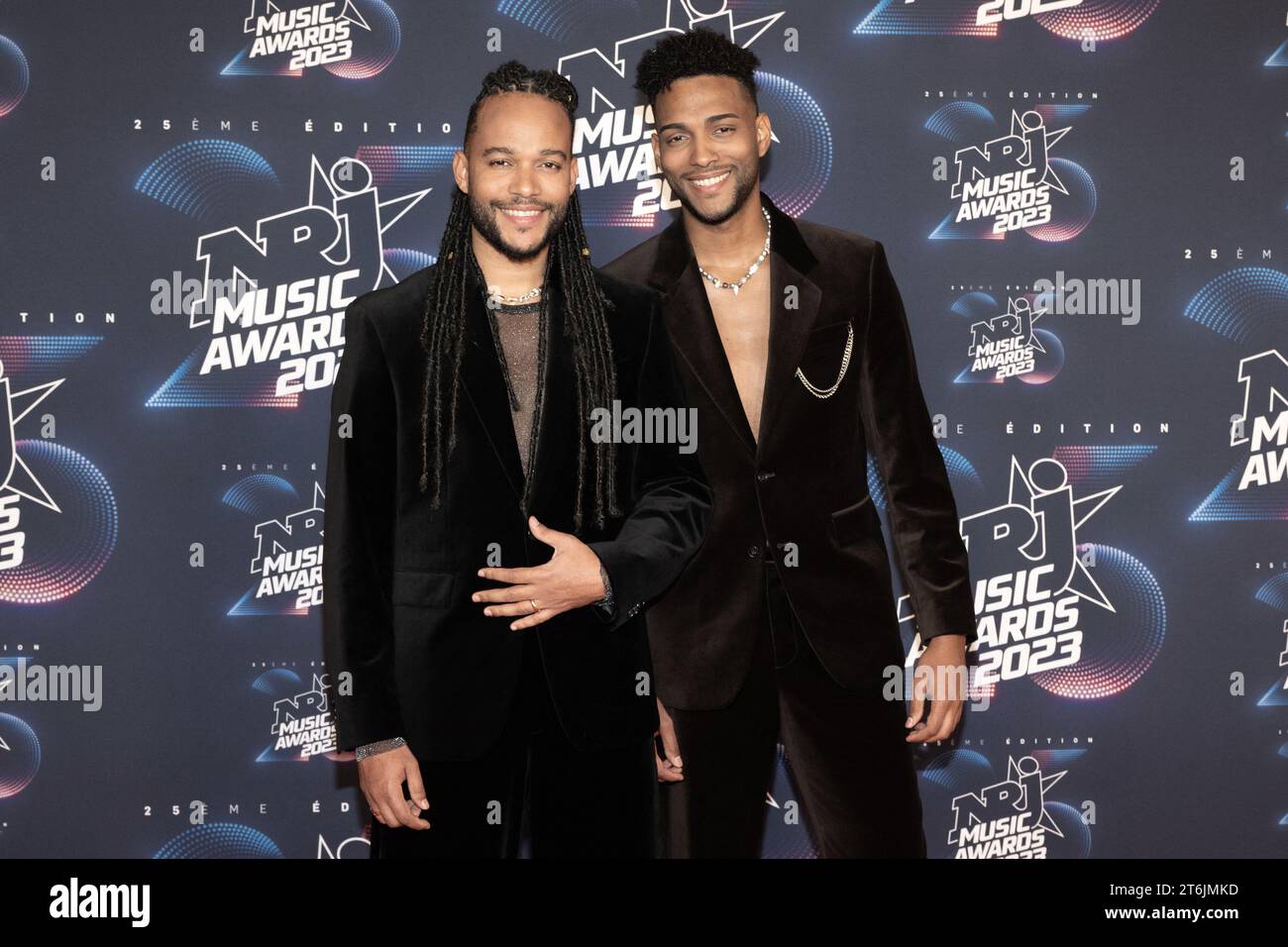 Cannes, France. 18th Nov, 2022. Members of the music duo Calema, brothers Antonio Mendes ...