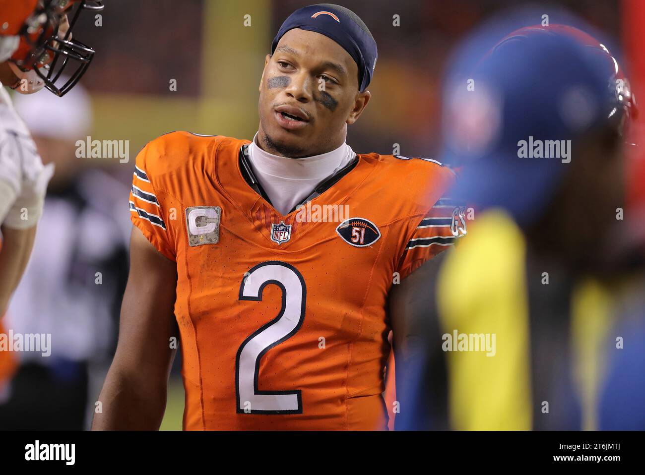 Chicago Bears wide receiver DJ Moore (2) looks on during an NFL football game against the ...