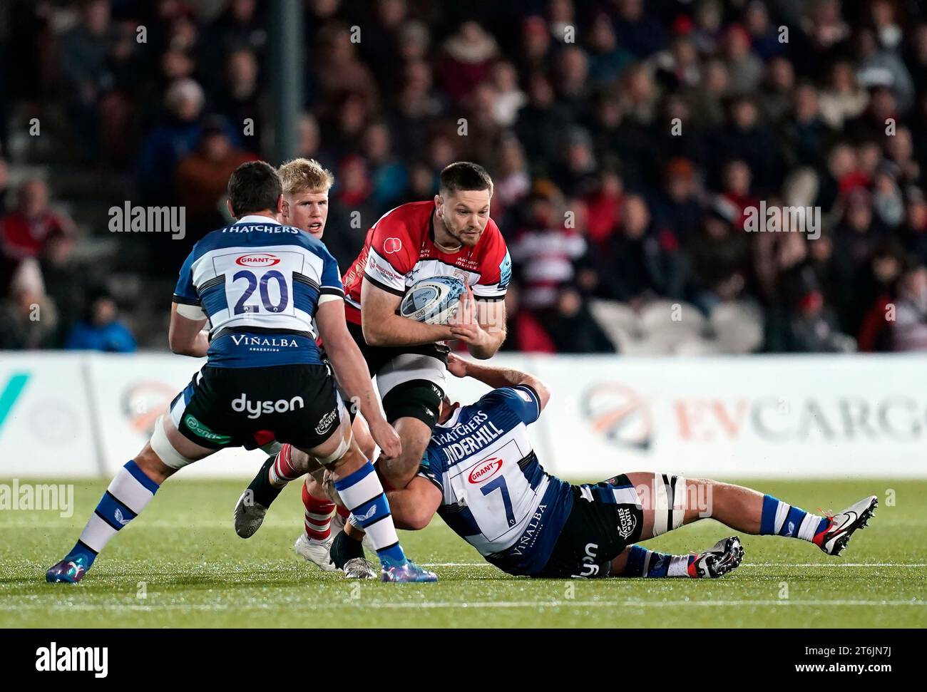 Gloucester Rugby's Ben Donnell tackled by Bath Rugby's Jaco Coetzee ...