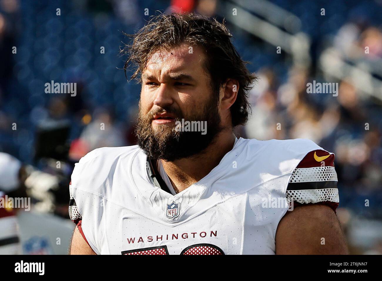 Washington Commanders offensive tackle Sam Cosmi before an NFL football ...