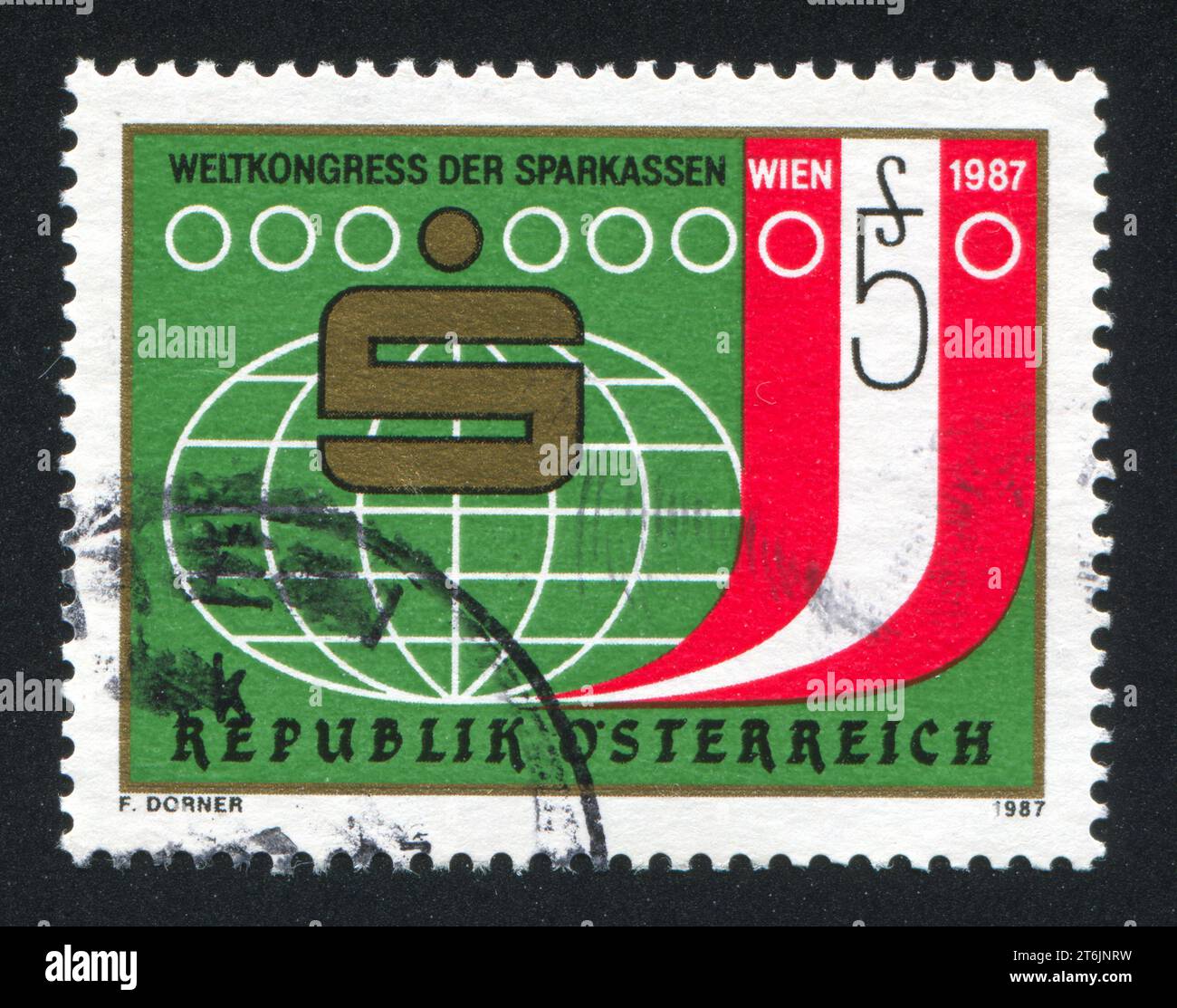 AUSTRIA - CIRCA 1987: stamp printed by Austria, shows stylized globe ...