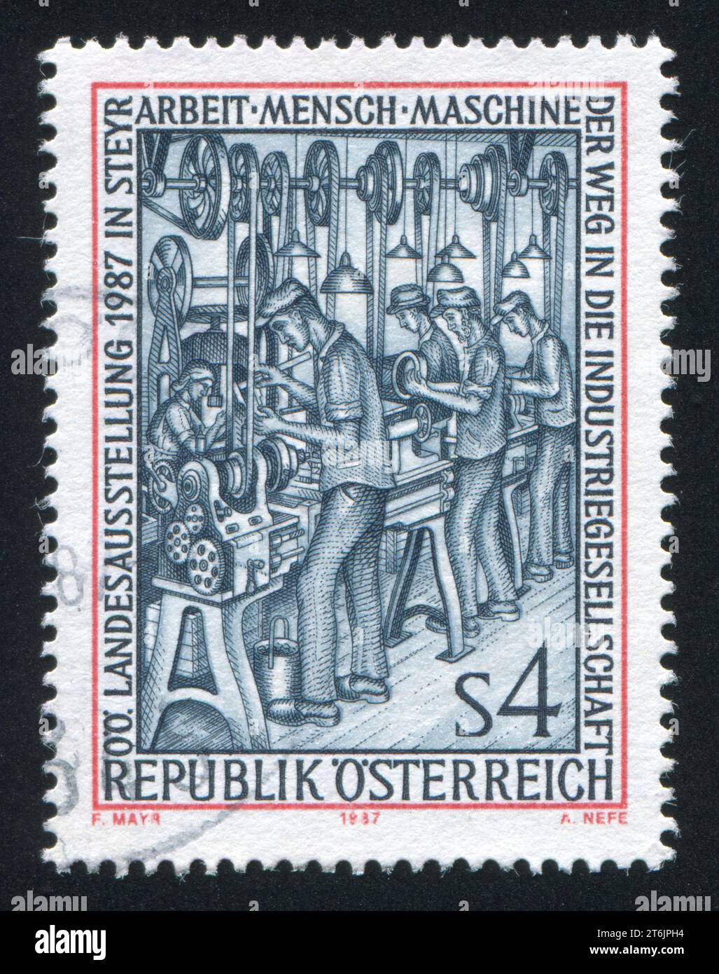 AUSTRIA - CIRCA 1987: stamp printed by Austria, shows Work-Men-Machines ...