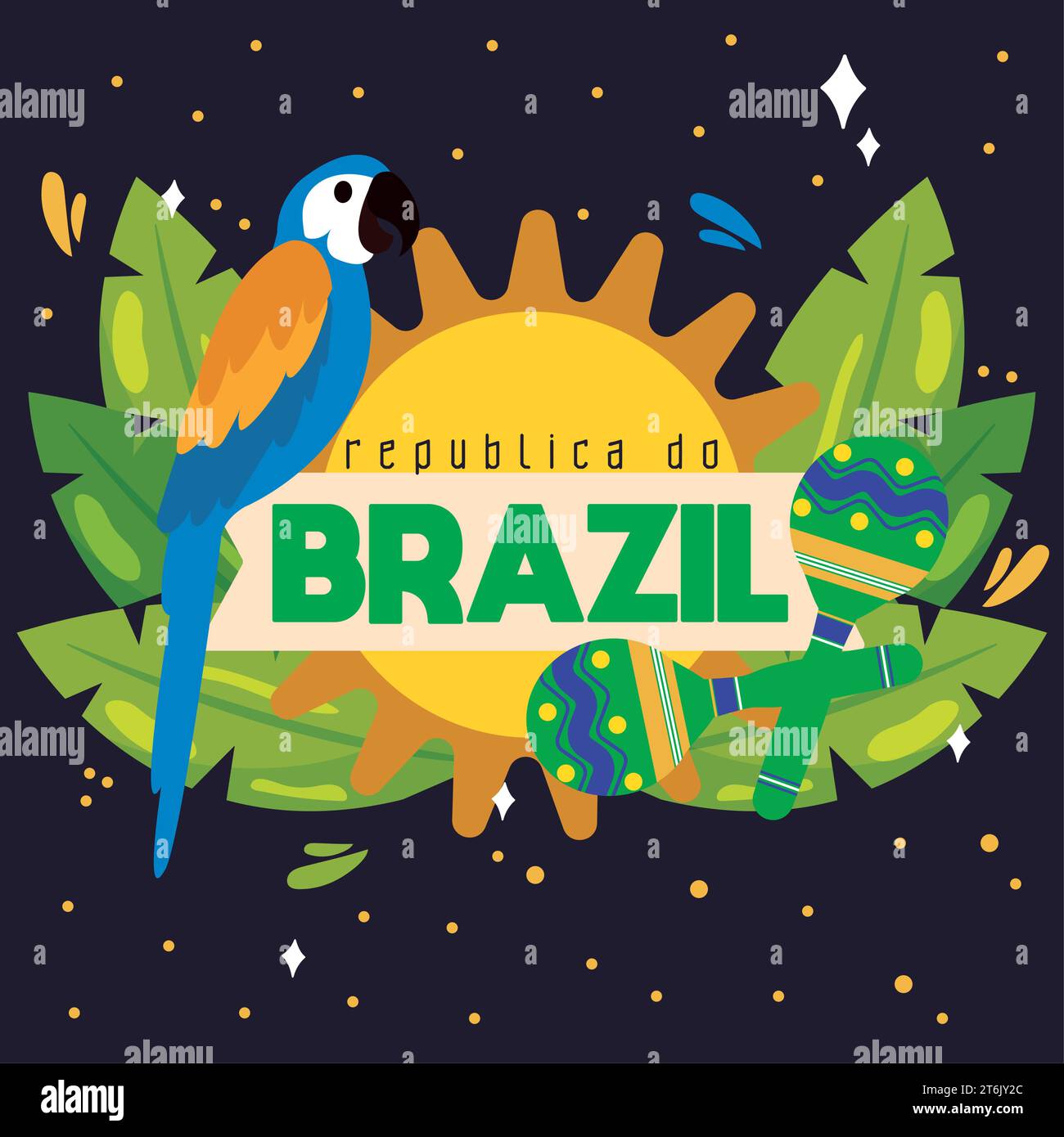 Colored Brazil background with leaves and a parrot Vector Stock Vector ...