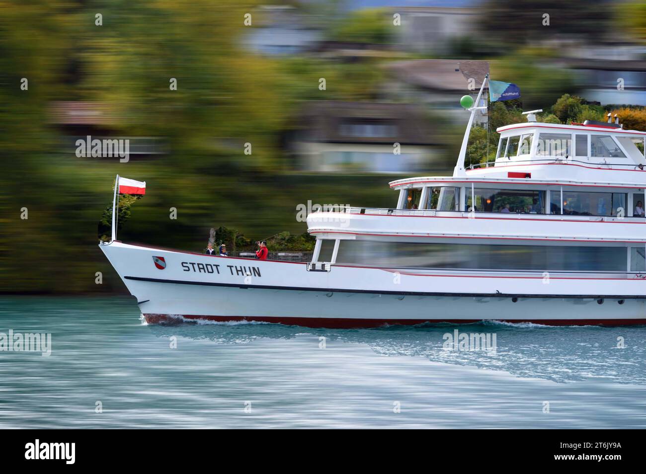 A boat trip routes from Interlaken West to Thun City, Switzerland, on ...