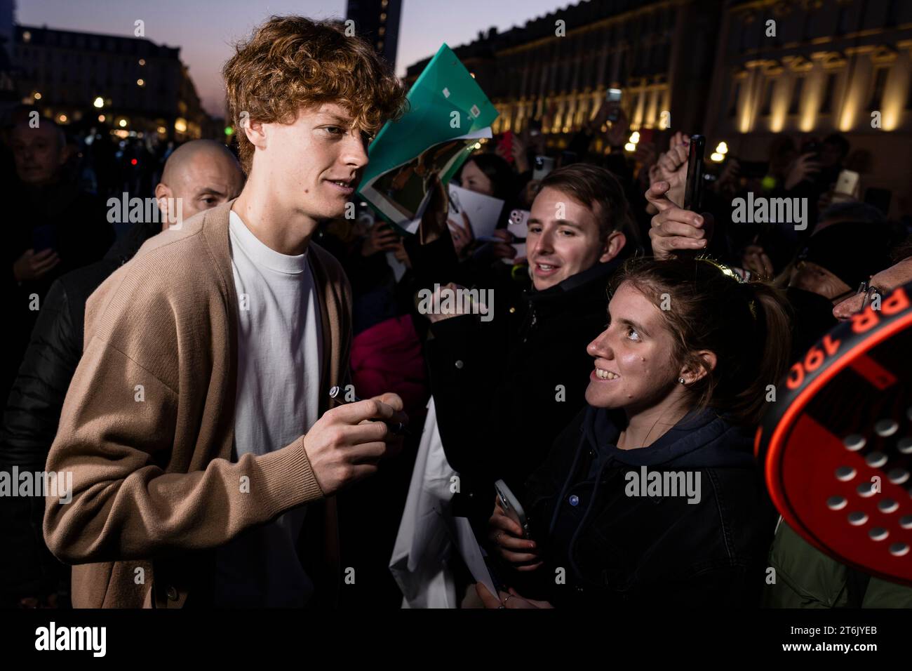 Turin, Italy. 10 November 2023. Jannik Sinner of Italy signs autographs ...