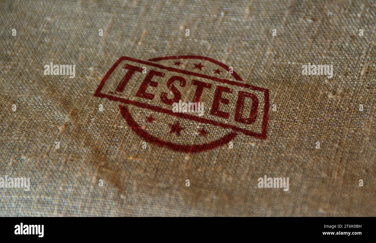 Tested stamp printed on linen sack. Check and approved concept Stock ...
