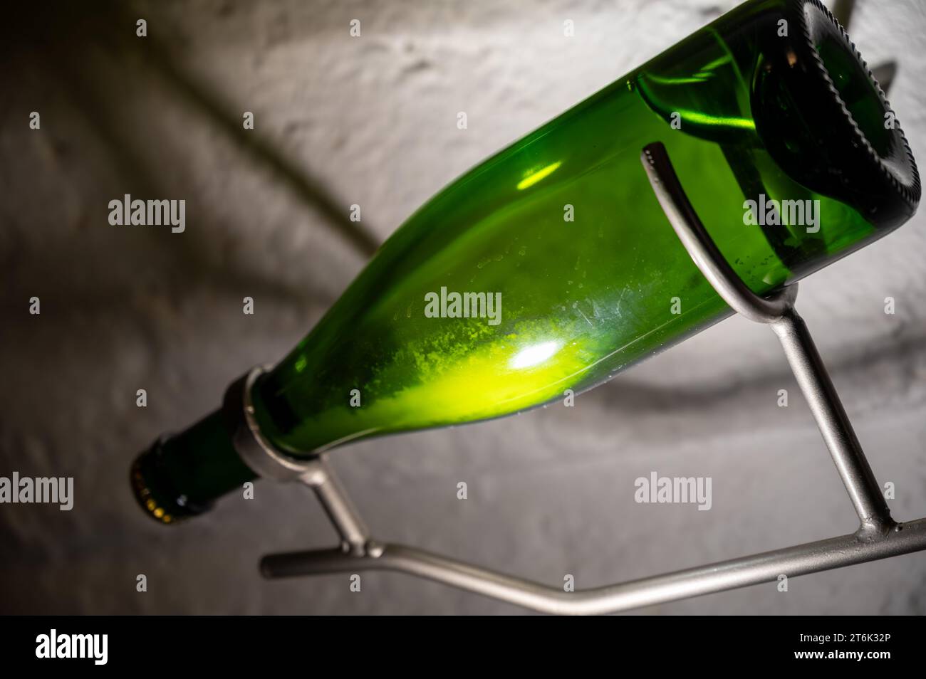 Sediment in bottle. Traditional method of production of cremant ...
