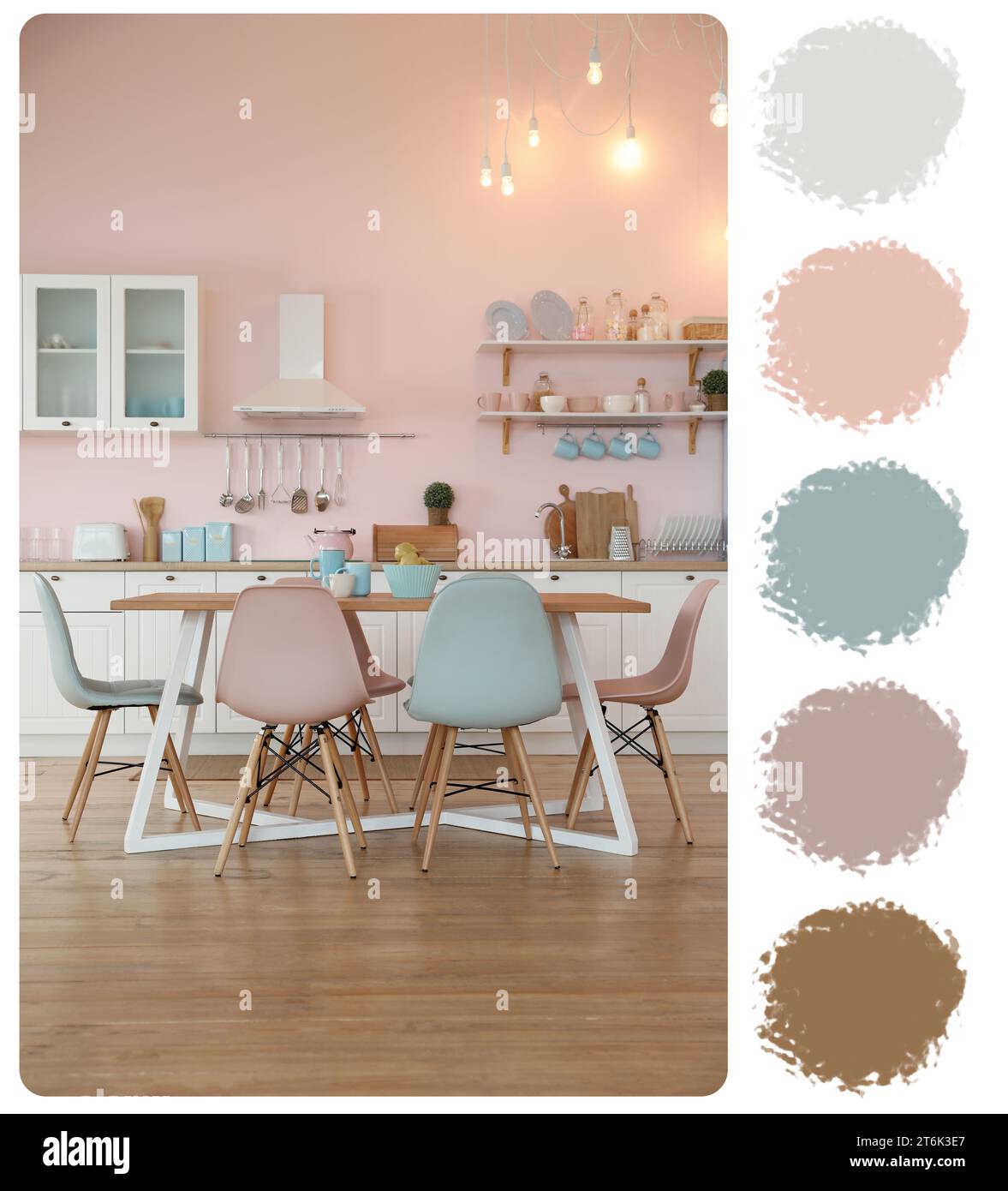 Spacious dining room with furniture. Color palette matching to this ...