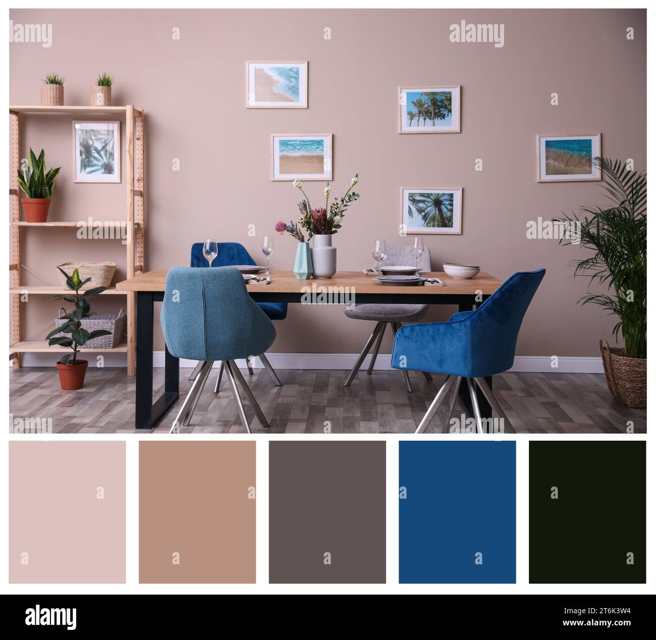 Stylish dining room with furniture. Color palette matching to this ...