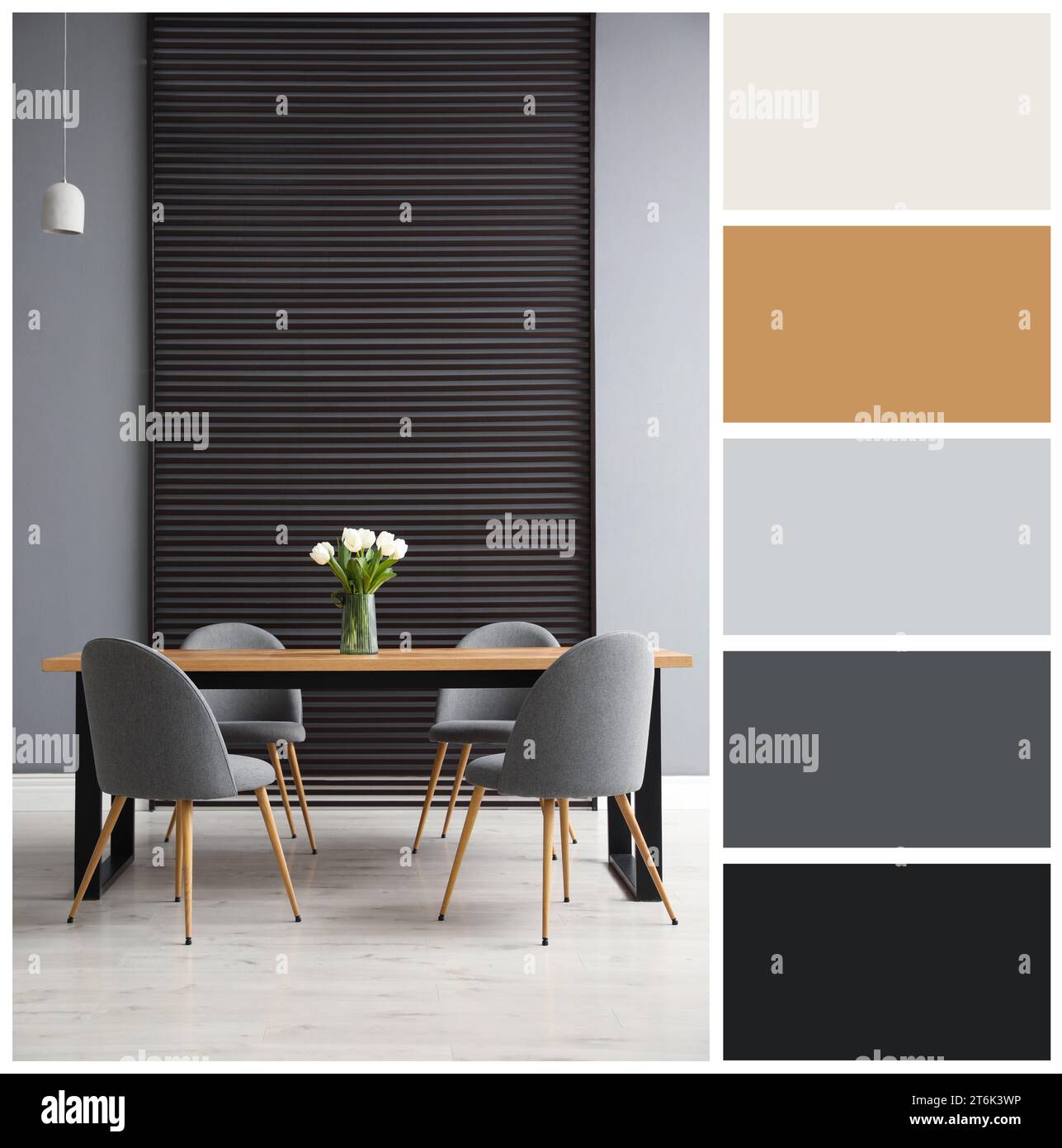 Stylish dining room with furniture. Color palette matching to this ...