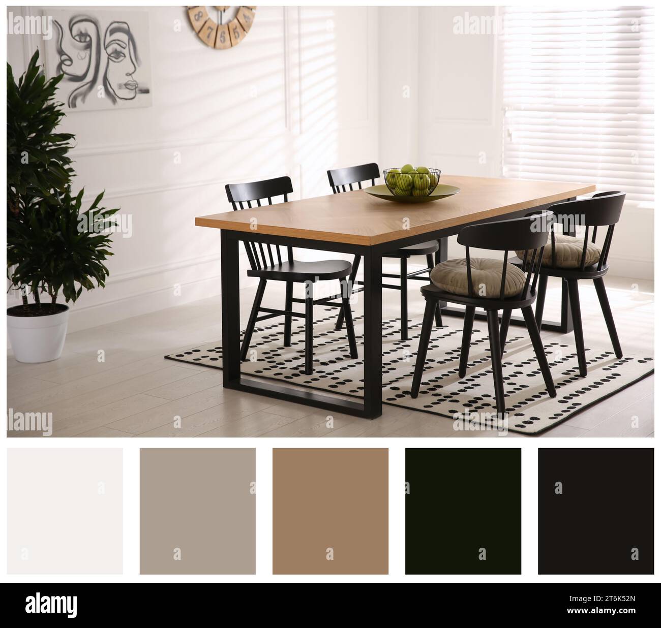 Stylish dining room with furniture. Color palette matching to this ...