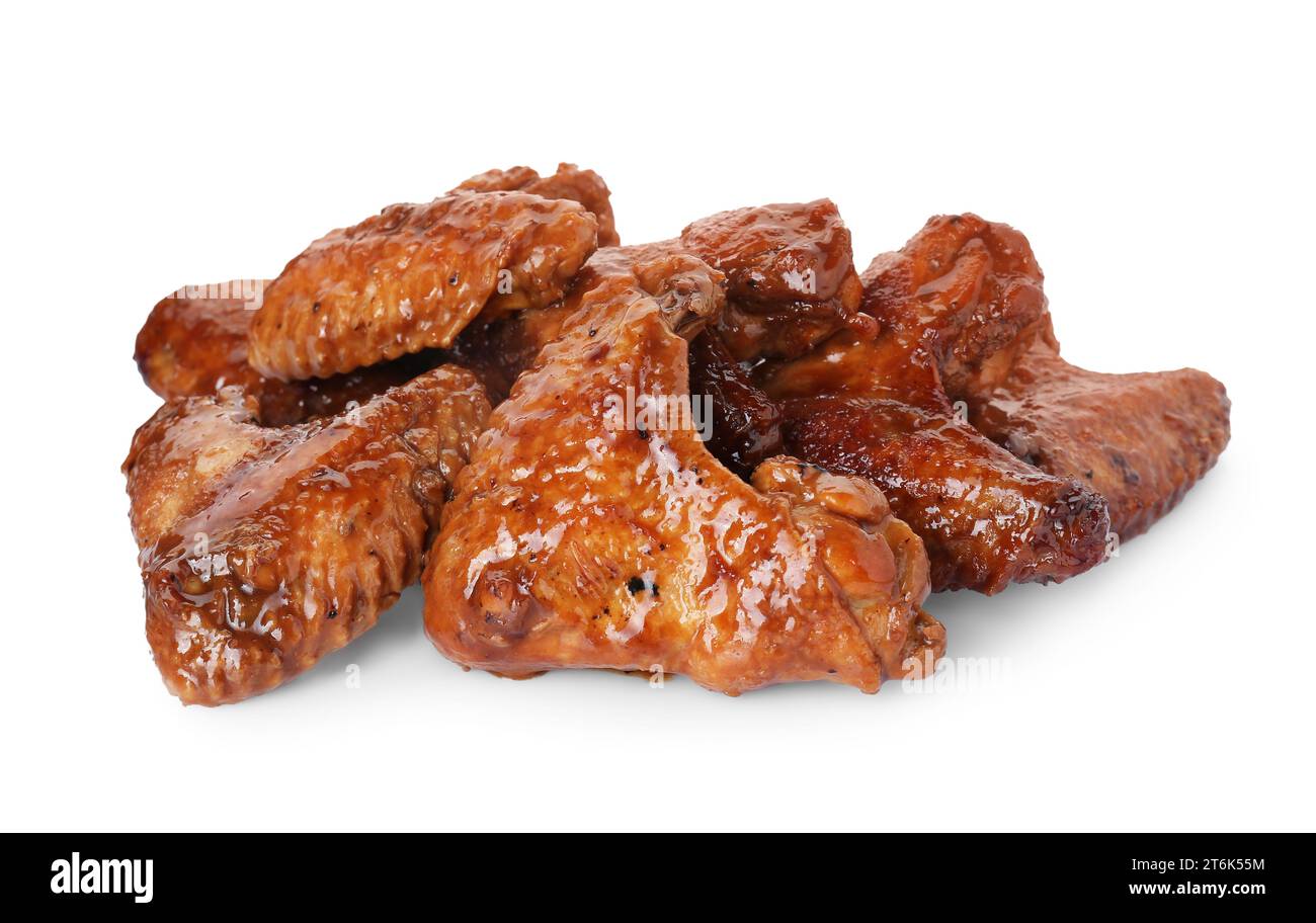 Pile of chicken wings glazed with soy sauce isolated on white Stock ...