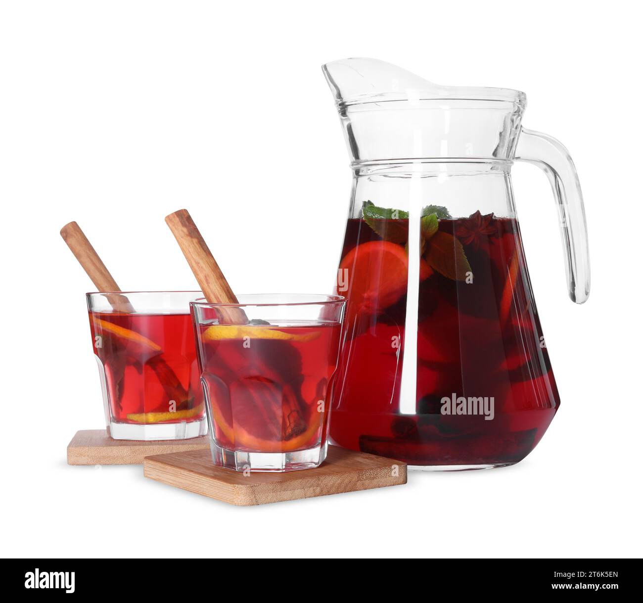 Jug and glasses with tasty punch drink isolated on white Stock Photo ...