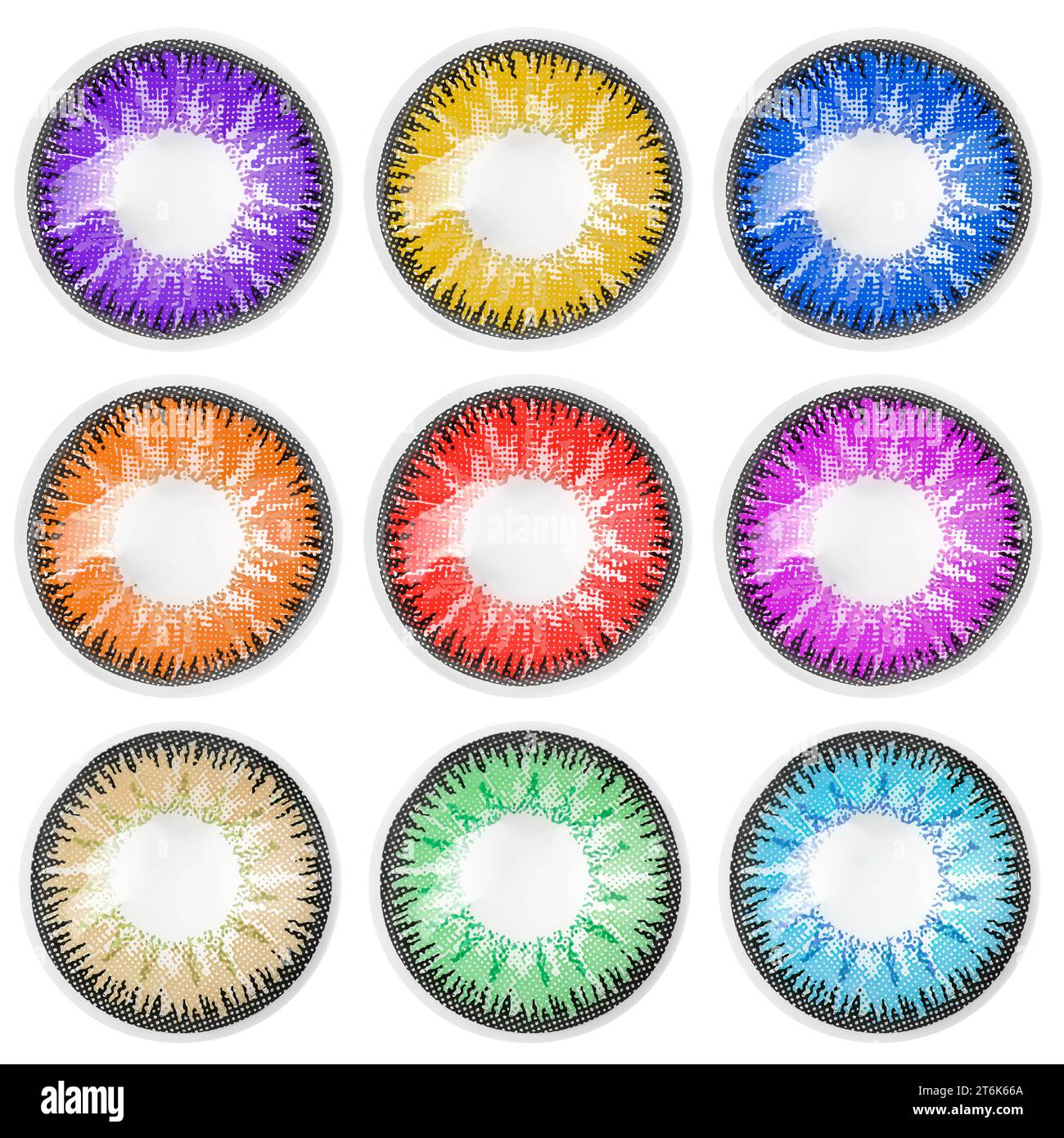 Many contact lenses in different colors isolated on white, collection ...