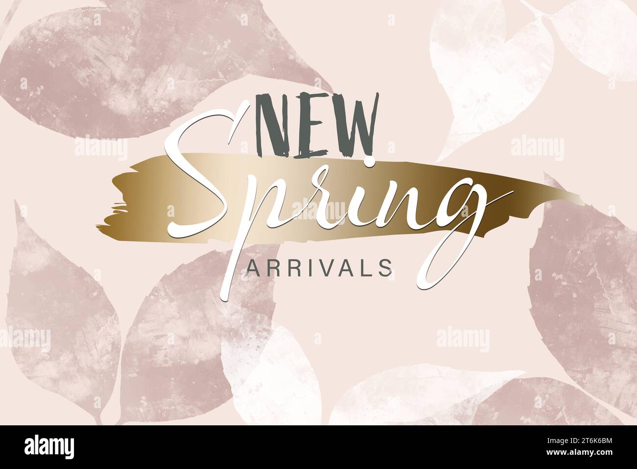 New Spring arrivals flyer design with leaves and text on beige background Stock Photo - Alamy