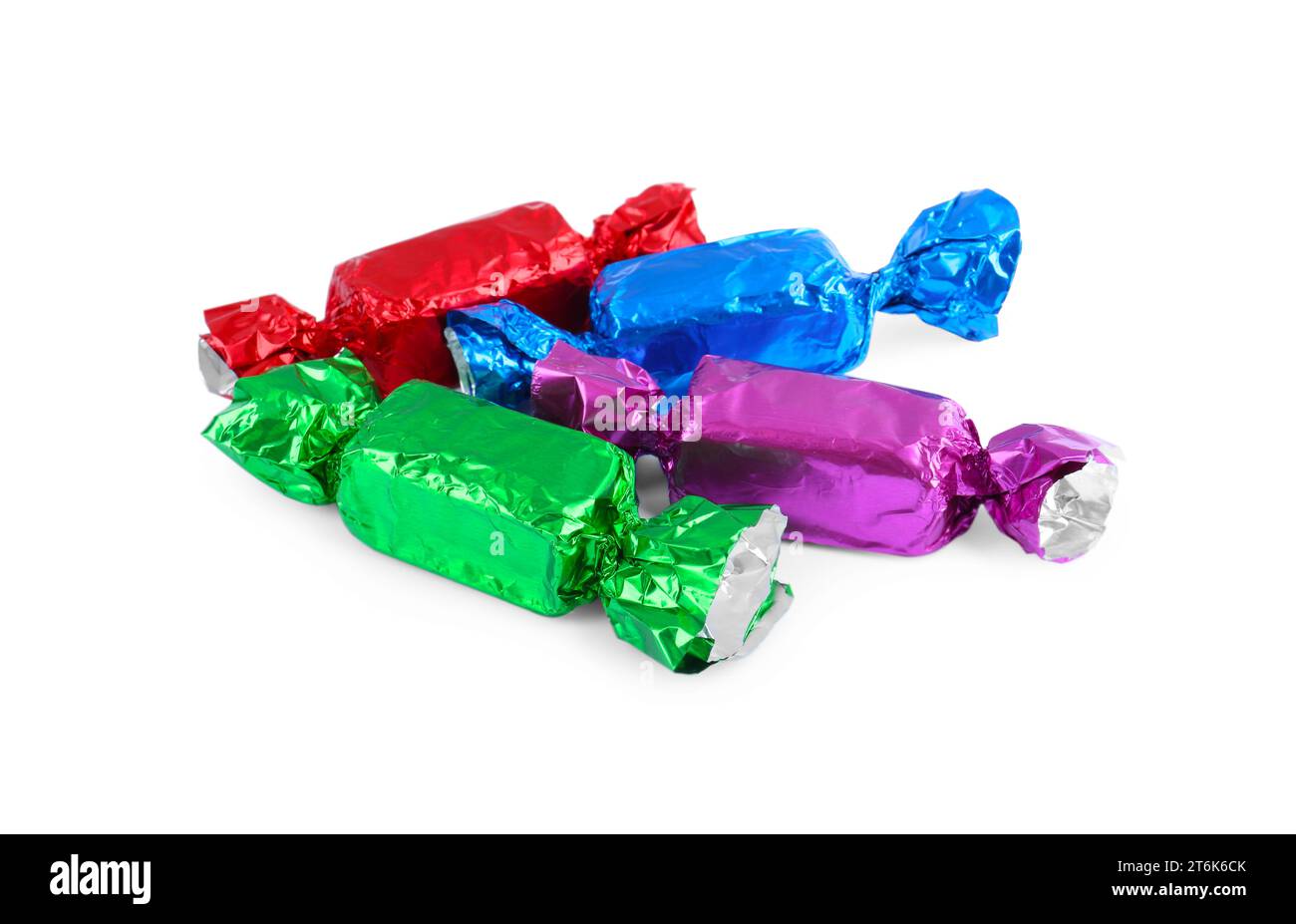 Tasty candies in colorful wrappers isolated on white Stock Photo - Alamy