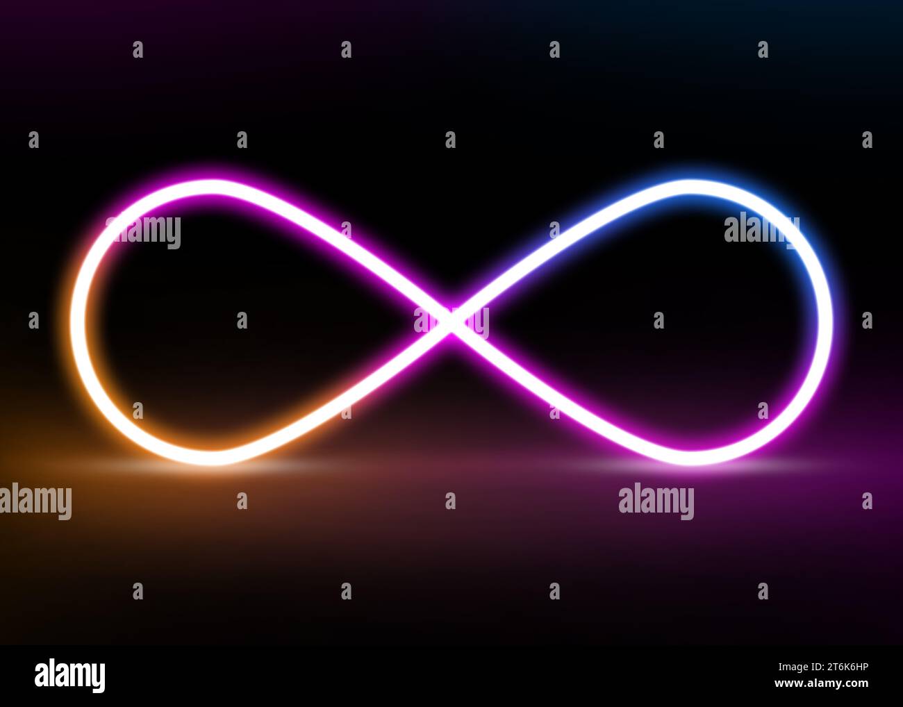 Glowing colorful neon frame in shape of infinity sign on black ...