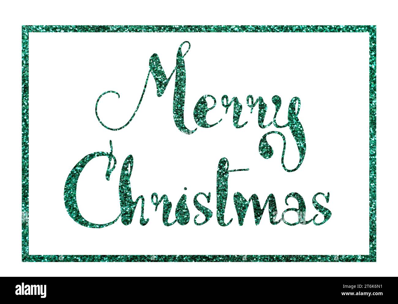 Glittery green text Merry Christmas in frame on white background Stock ...