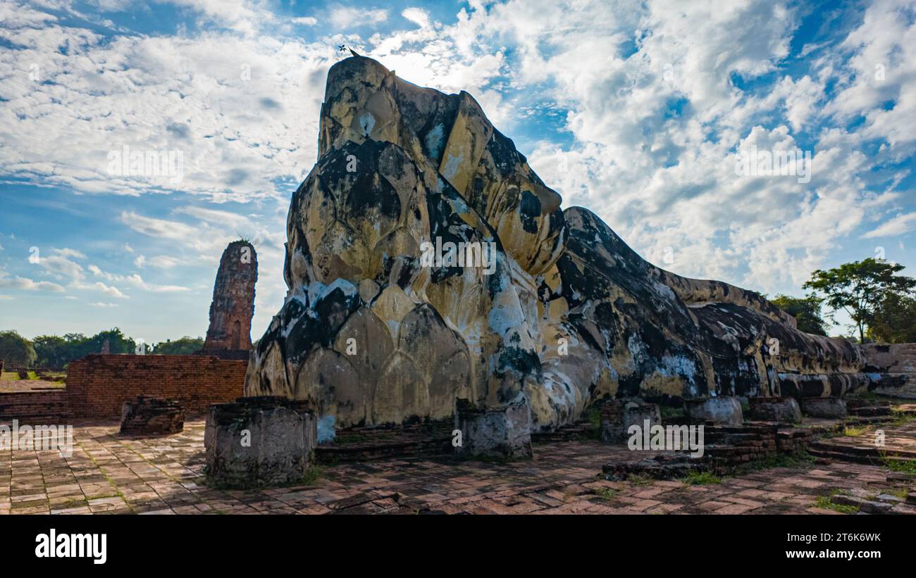 scenery sunrise The temple is ruin but the Buddha is completely perfect ...