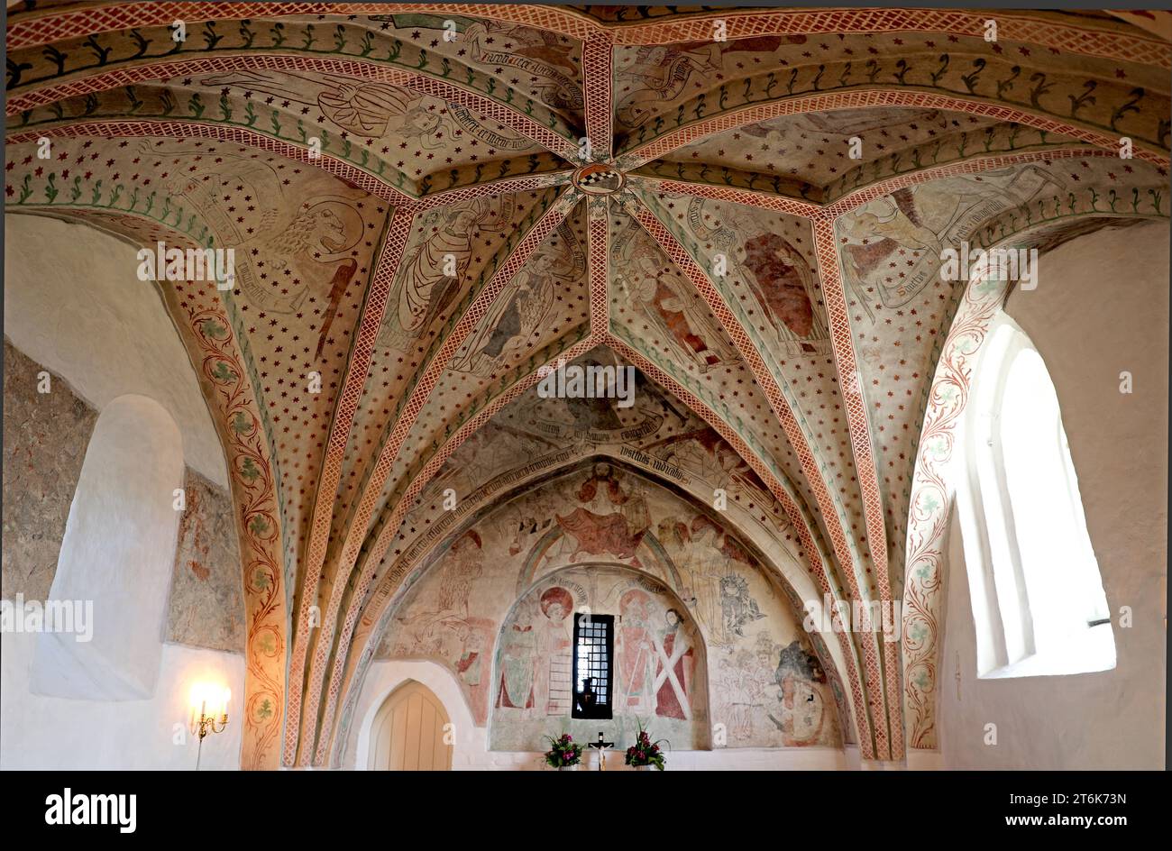 Medieval ceiling painting with four saints in apse (SS Thomas Becket ...