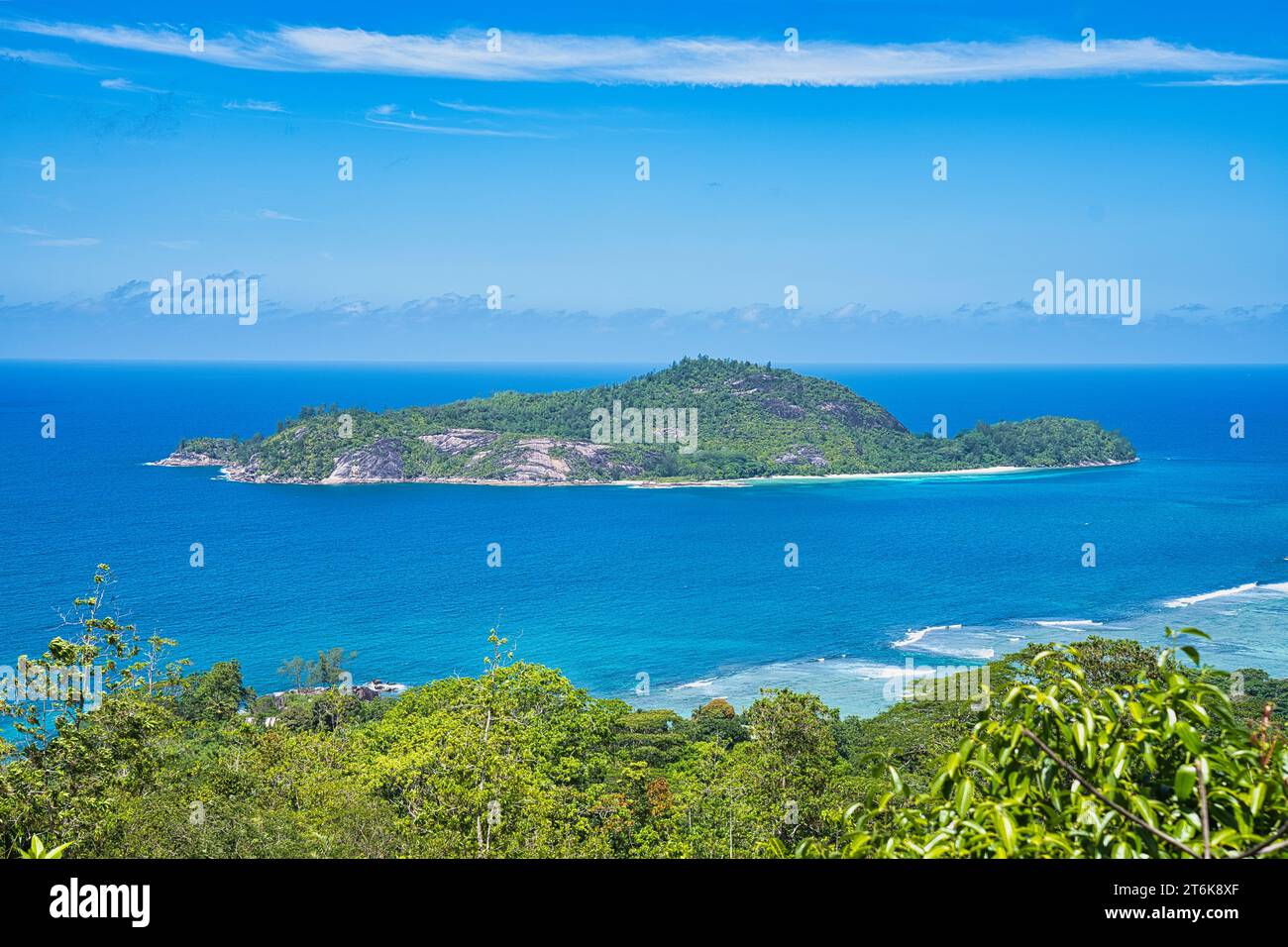 View of Indian ocean, Therese island from the sans sousi road inside ...