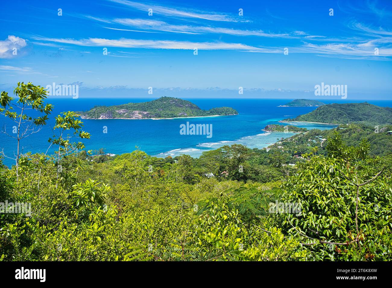 View of Indian ocean, Therese island from the sans sousi road inside ...