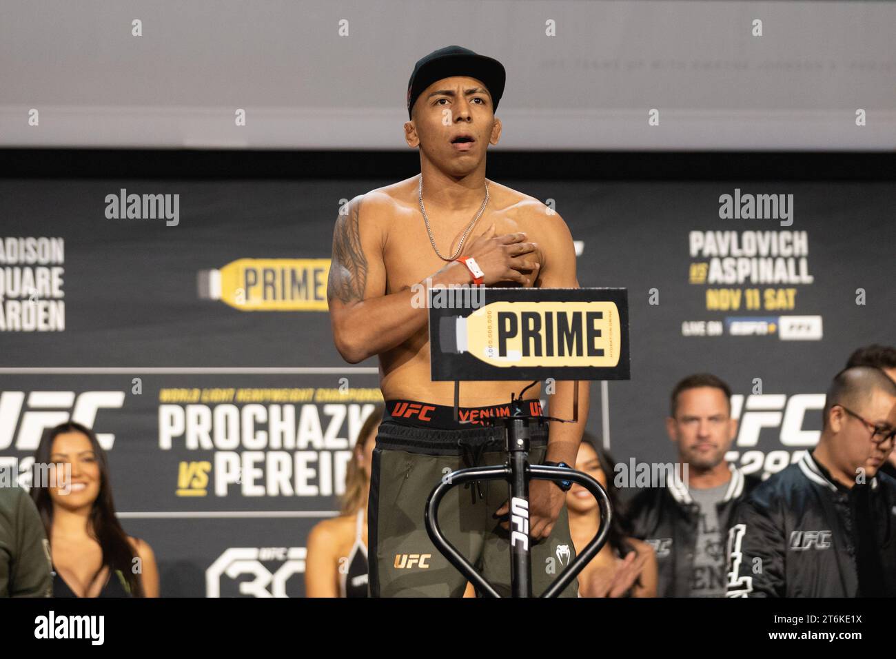Kevin Borjas during the UFC 295 ceremonial weigh-in at The Theater at ...
