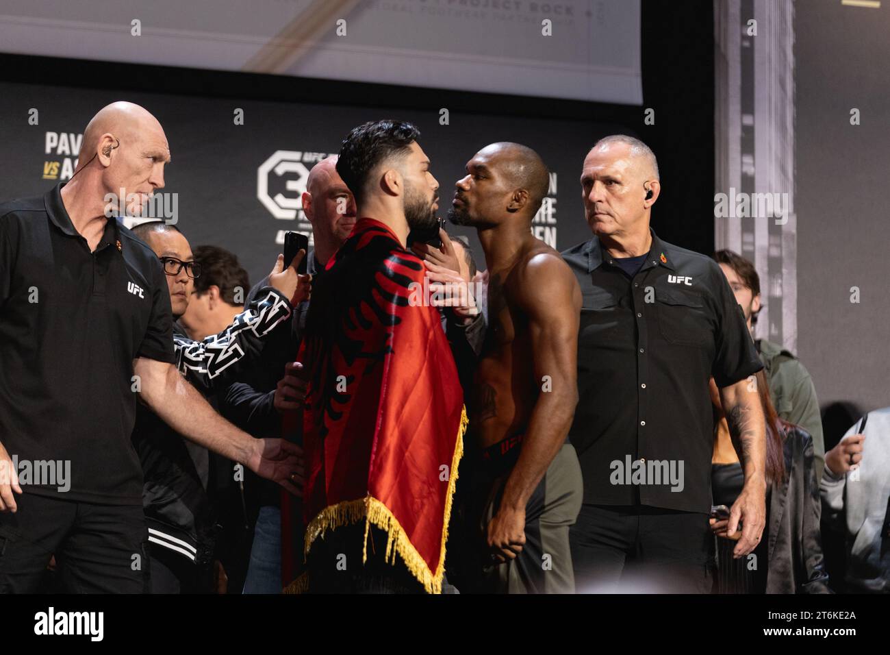 Dennis Buzukja, Jamall Emmers during the UFC 295 ceremonial weigh-in at ...