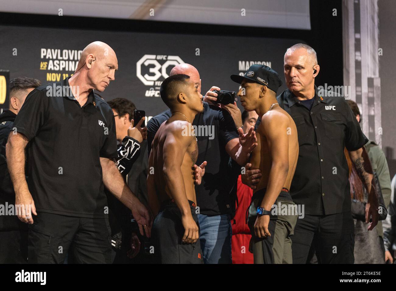 Joshua Van, Kevin Borjas during the UFC 295 ceremonial weigh-in at The ...