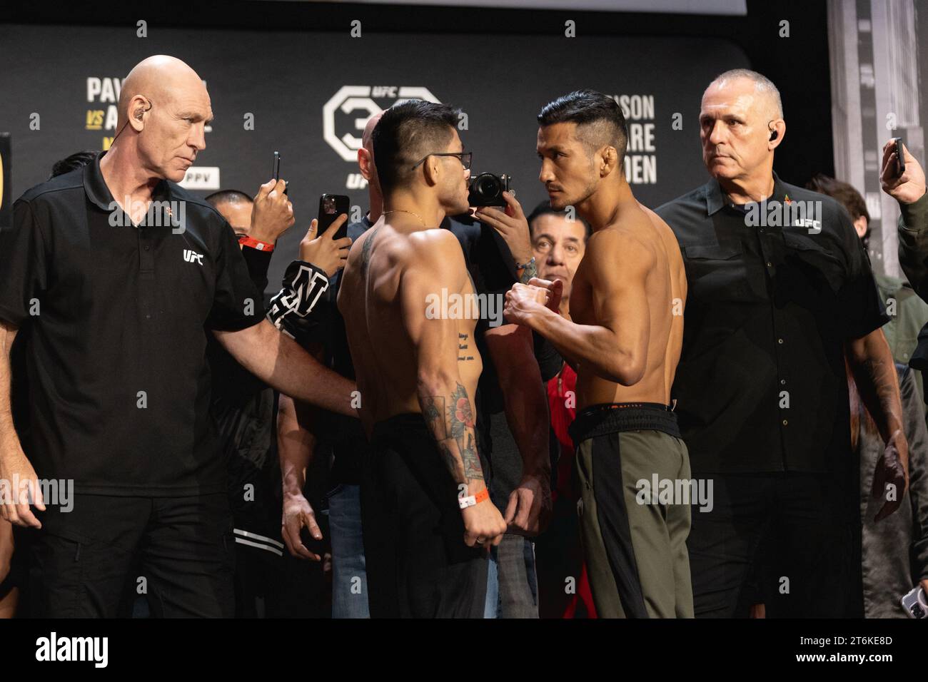 John Castaneda and Kyung Ho Kang during the UFC 295 ceremonial weigh-in ...