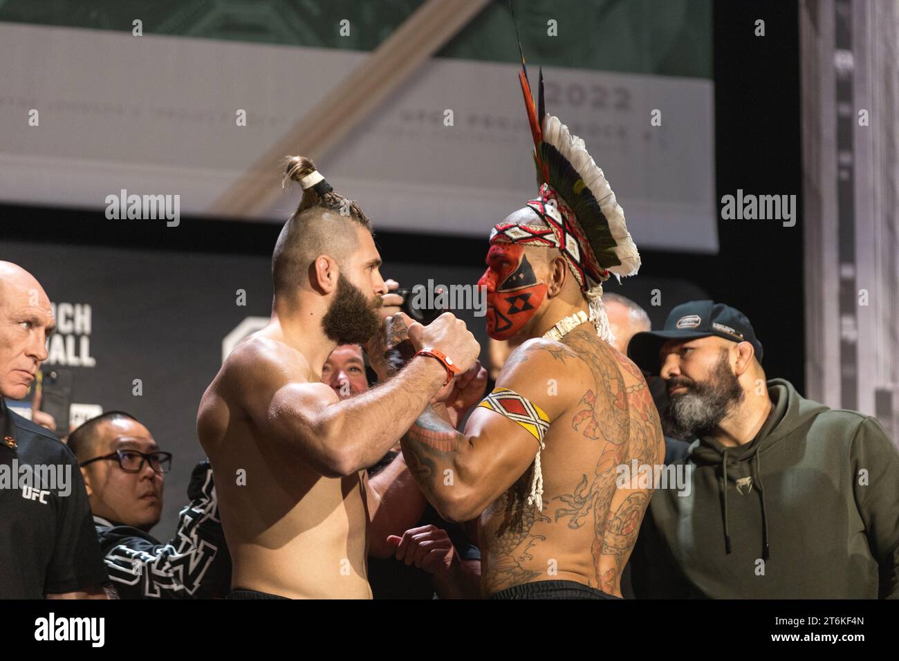 Jiri Prochazka and Alex Pereira during the UFC 295 ceremonial weigh-in ...