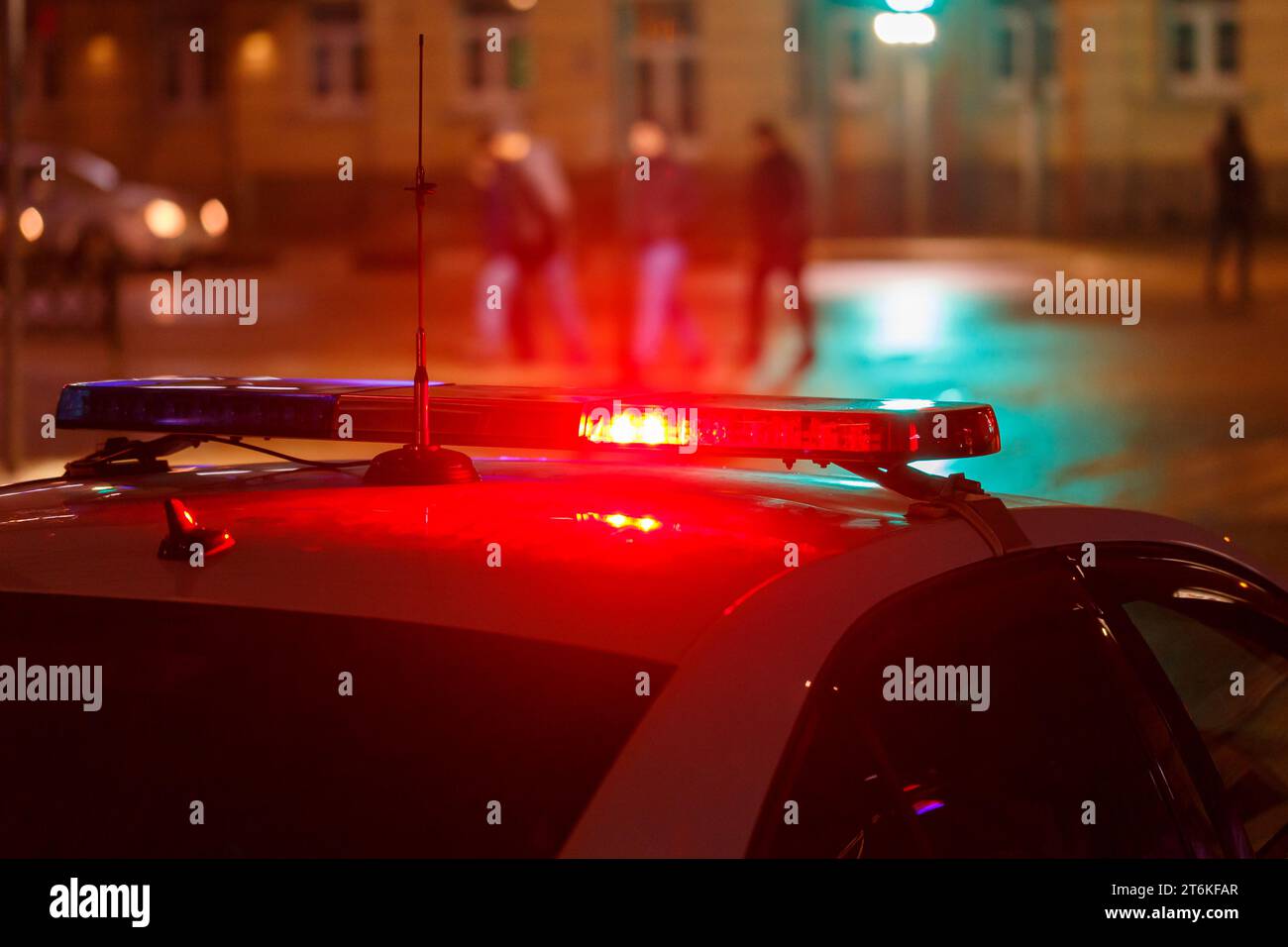 police car lights at night city street Stock Photo - Alamy