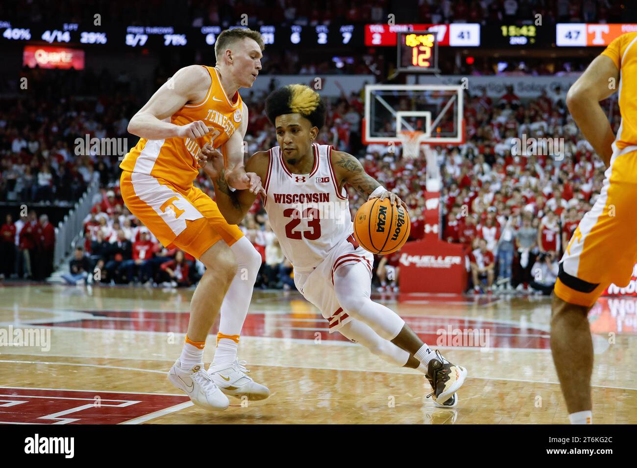 November 10, 2023: Wisconsin Badgers guard Chucky Hepburn (23) drives ...