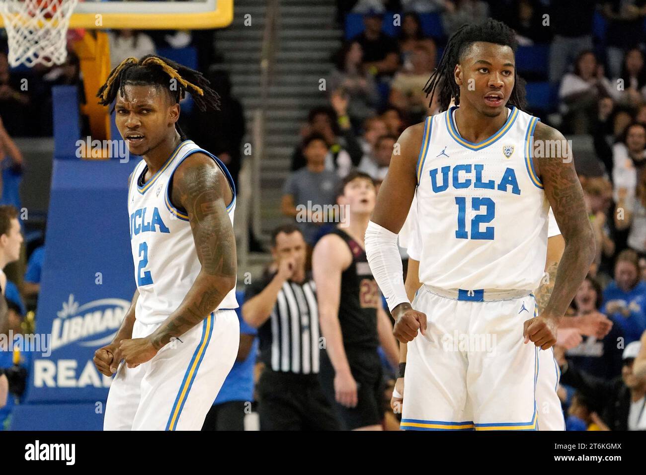 UCLA guard Dylan Andrews, left, and guard Sebastian Mack celebrate ...